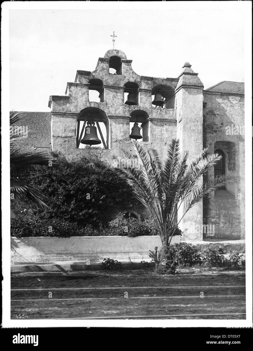 The bell tower of Mission San Gabriel in California, captured around ...