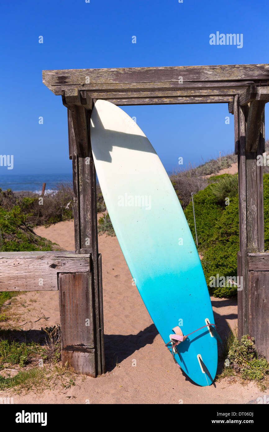California surfboard on beach in Cabrillo Highway on State Route 1 San ...