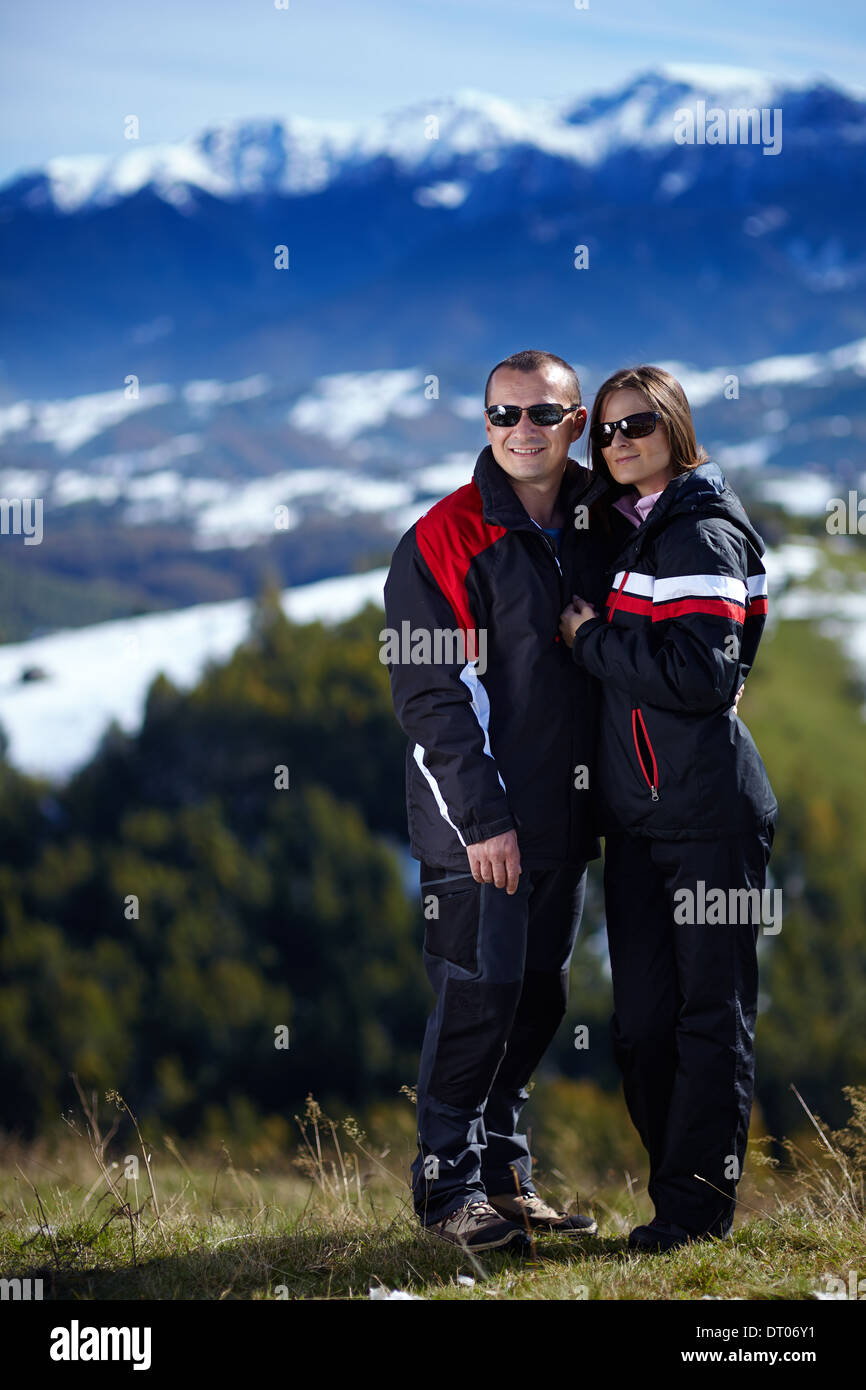 Portrait smiling woman hiking trip mountains hi-res stock photography ...