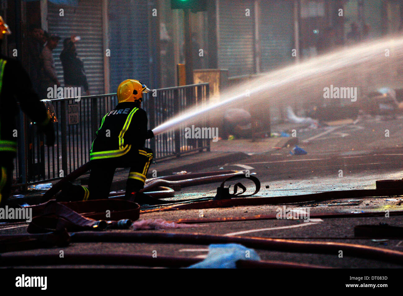 Fire crews attend an arson attack on a building in Croydon south London ...