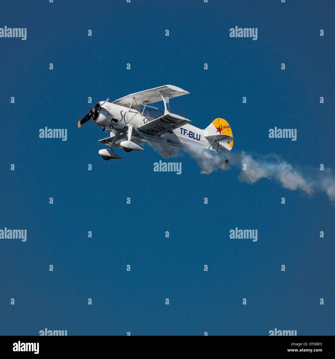 Small prop airplane performing tricks, Reykjavik, Iceland Stock Photo ...