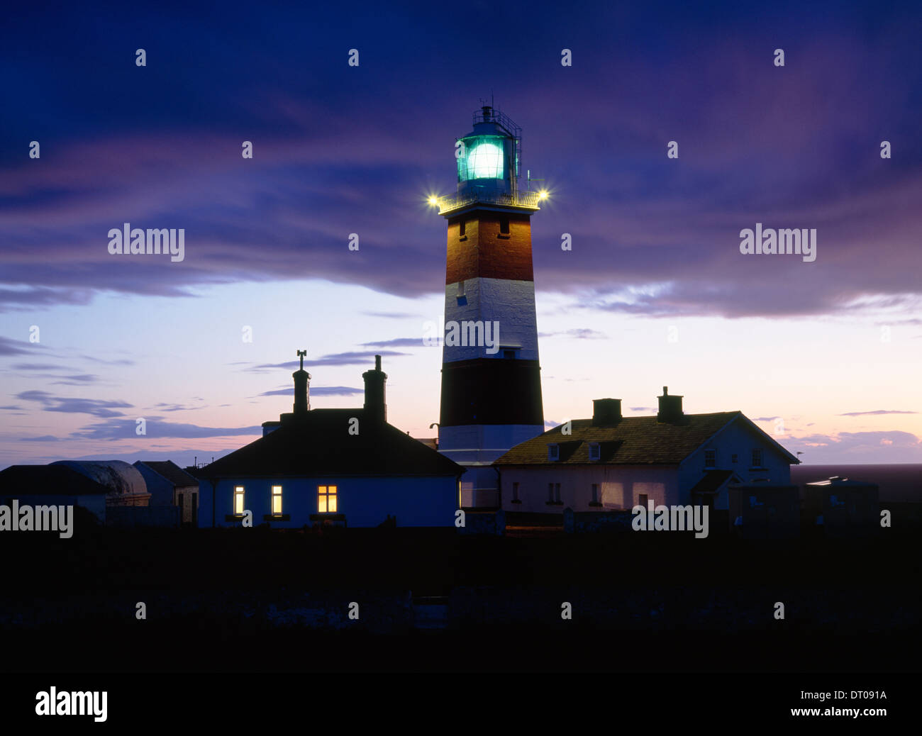 Bardsey Island, North Wales: lighthouse & Keeper's House after sunset ...