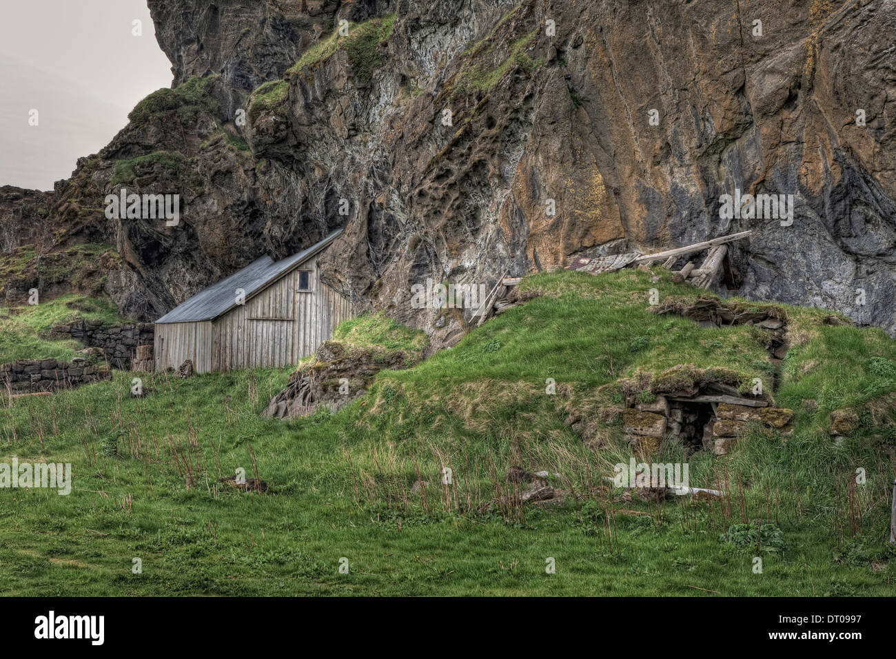 Old turf farmhouse, Eyjafjoll Area, Drangshlid, Iceland Stock Photo - Alamy