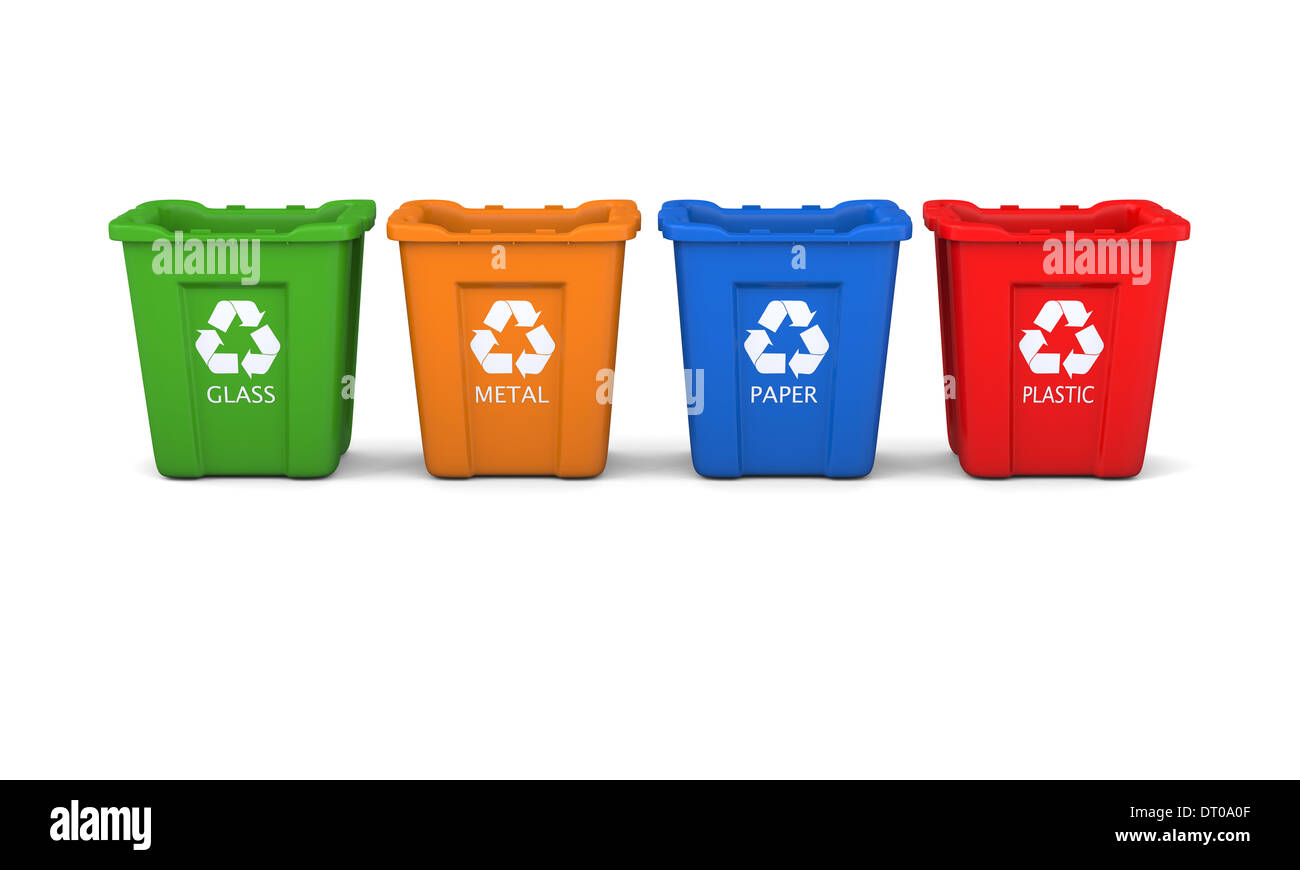 Set of four colored recycle bins isolated on white background Stock ...