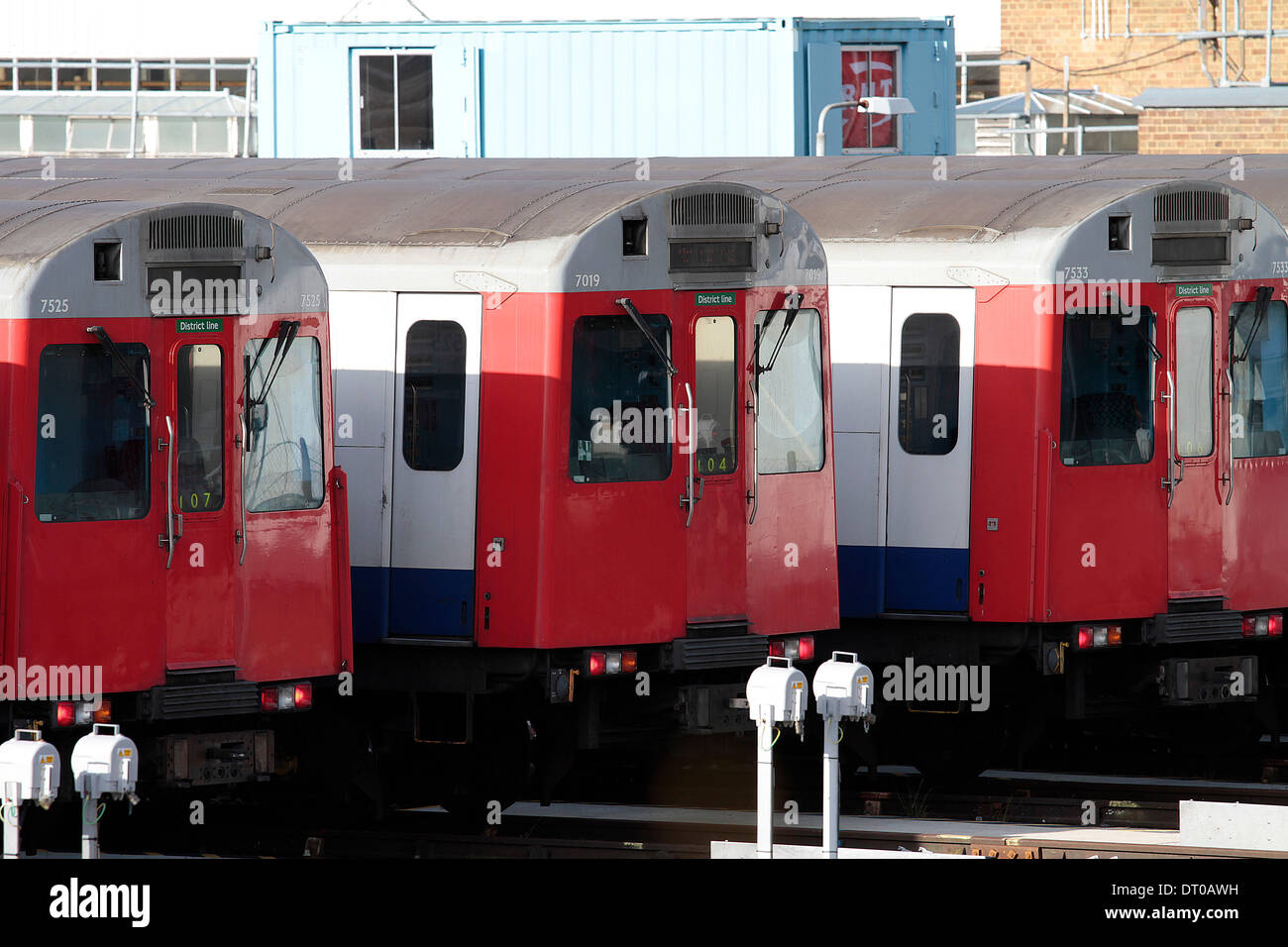 London, UK, 5th February 2014 District Line tube trains at Upminster ...