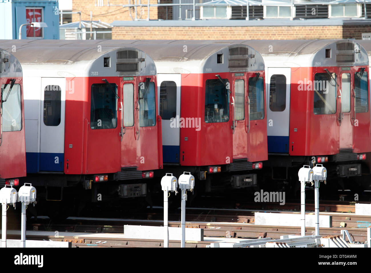 London, UK, 5th February 2014 District Line tube trains at Upminster ...