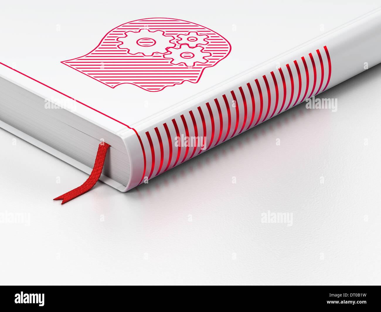 Education concept: closed book, Head With Gears on white background ...
