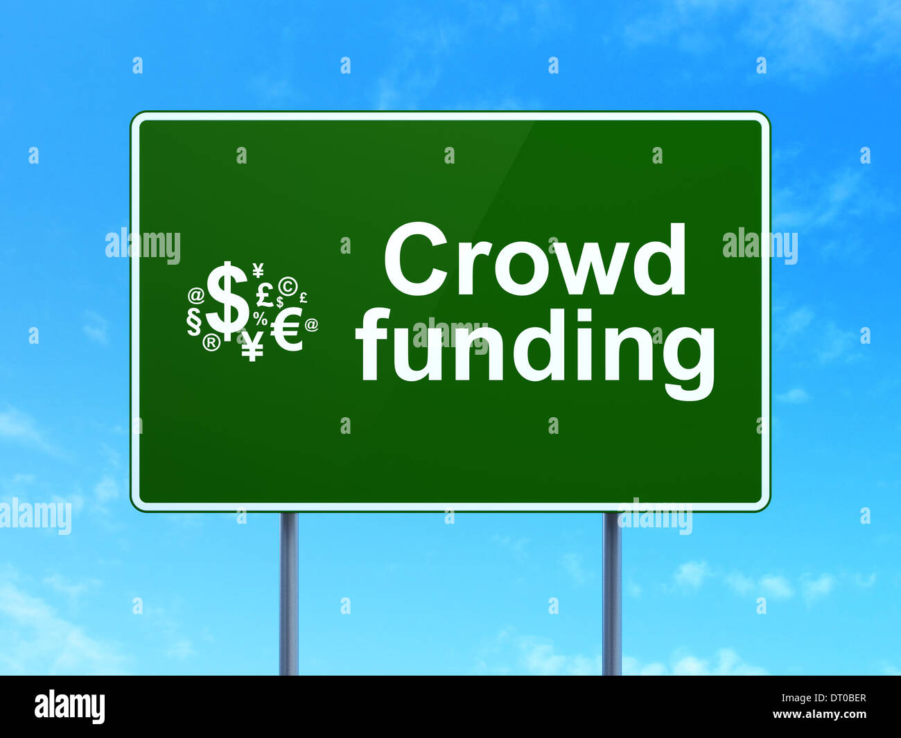 Crowd Funding and Finance Symbol on road sign background Stock Photo ...