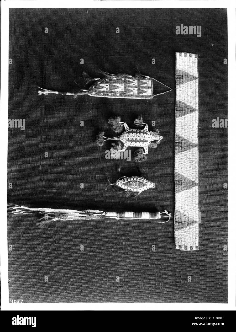 A display of five pieces of Sioux Indian beadwork from around 1900 ...