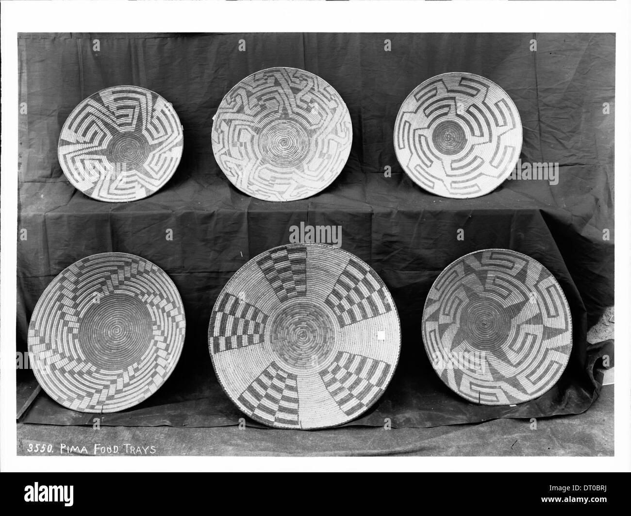 A photograph of a collection of Pima Indian baskets, including food ...