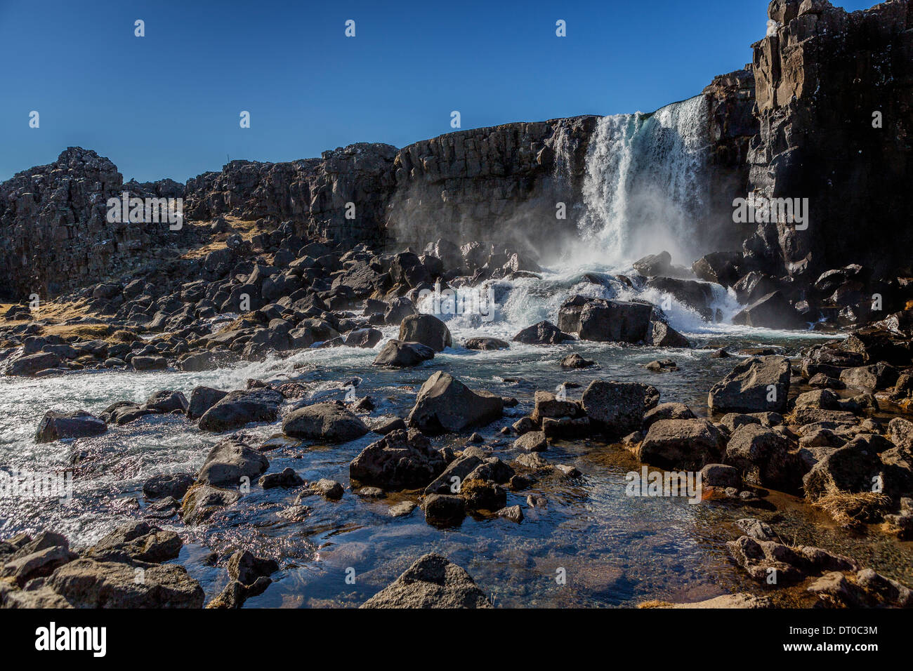 Oxararfoss Waterfalls, Thingvellir National Park, Iceland Stock Photo ...