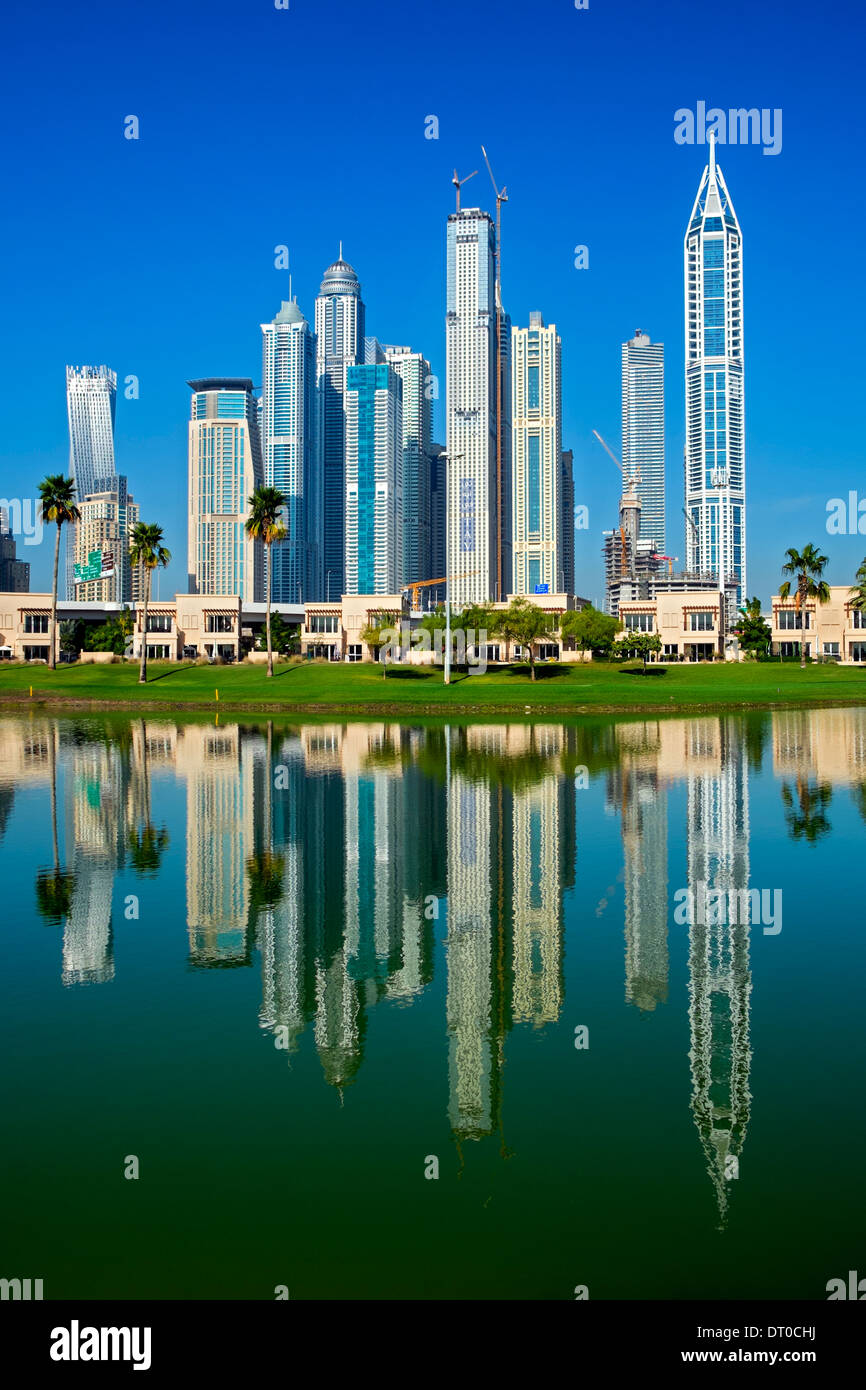 Skyline of high-rise apartment and office towers in new Dubai Marina ...