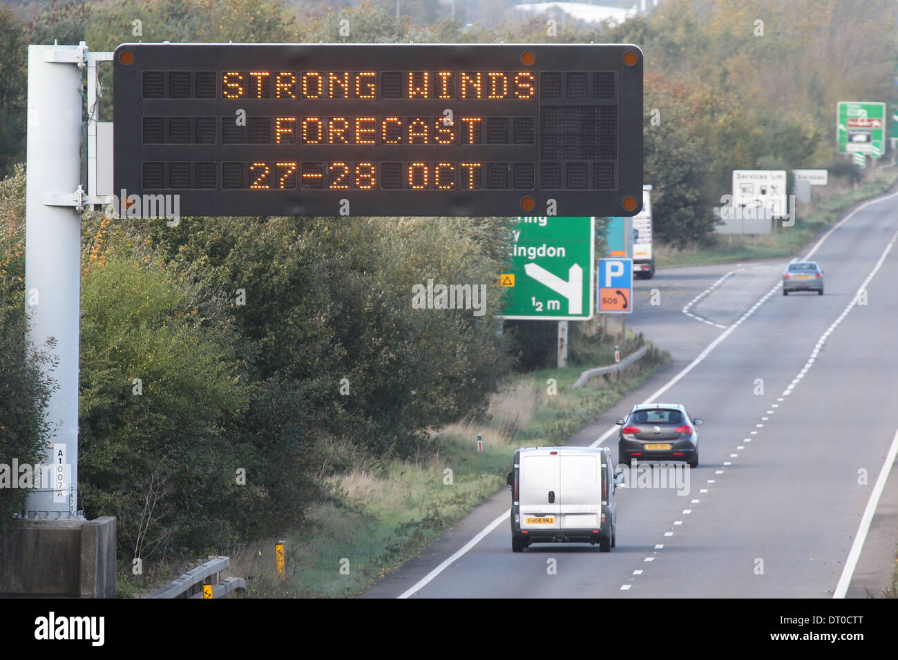 MOTORWAY WARNING SIGN GIVING INFORMATION TO DRIVERS ON THE A1(M) IN ...