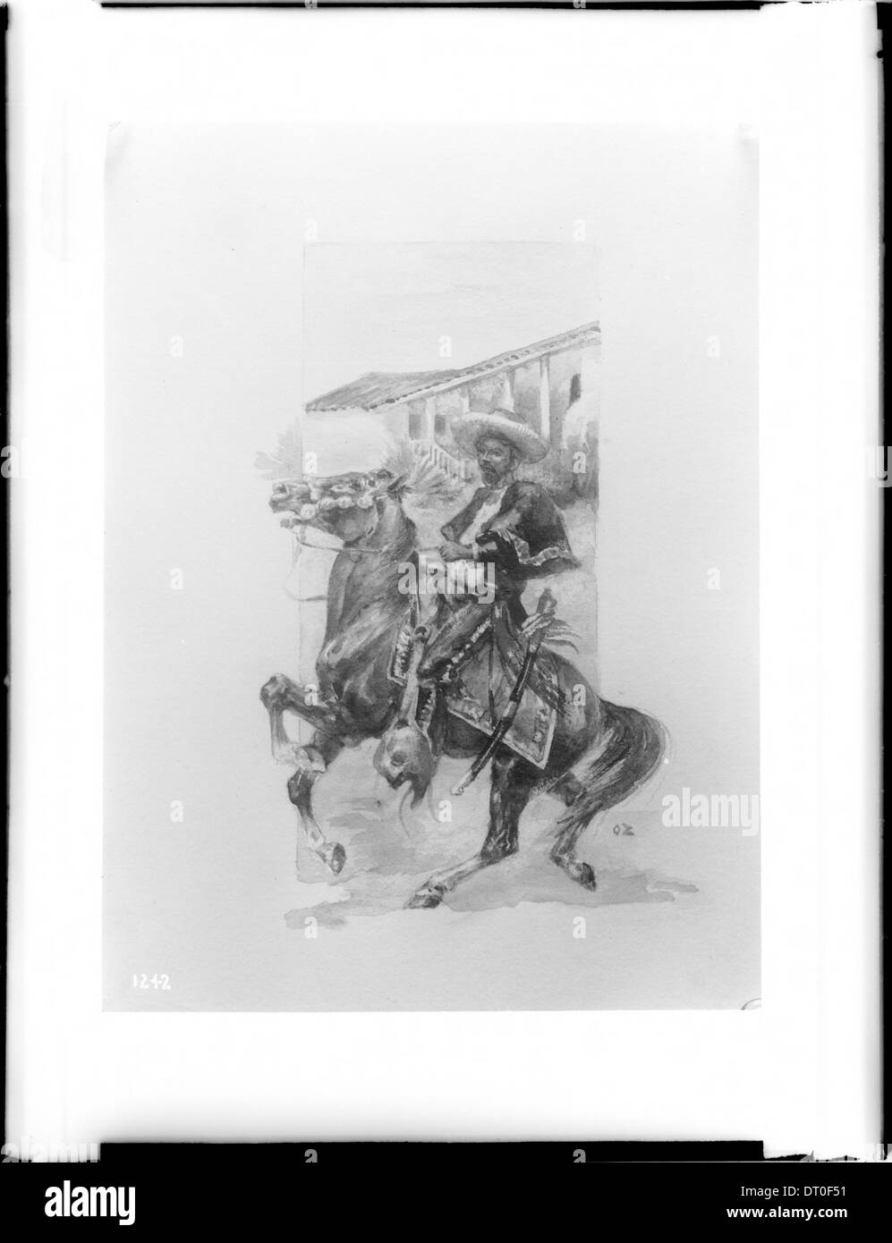 Drawing of Felipe on his horse at Camulos ranch, ca.1900 Stock Photo ...