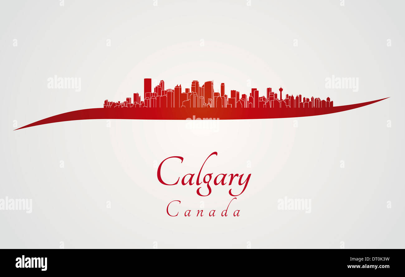 Calgary skyline in red and gray background Stock Photo - Alamy