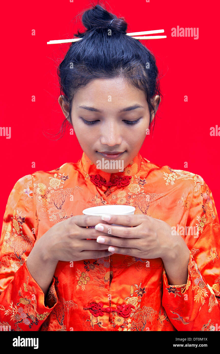 Female drinking from traditional japanese hi-res stock photography and ...