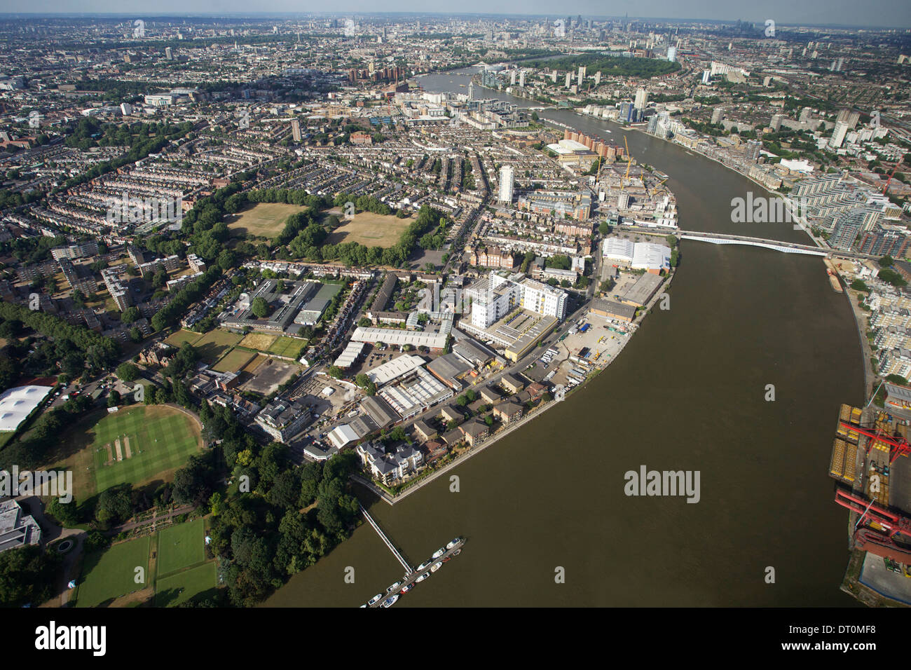 Aerial view of London and the river thames looking east towards ...