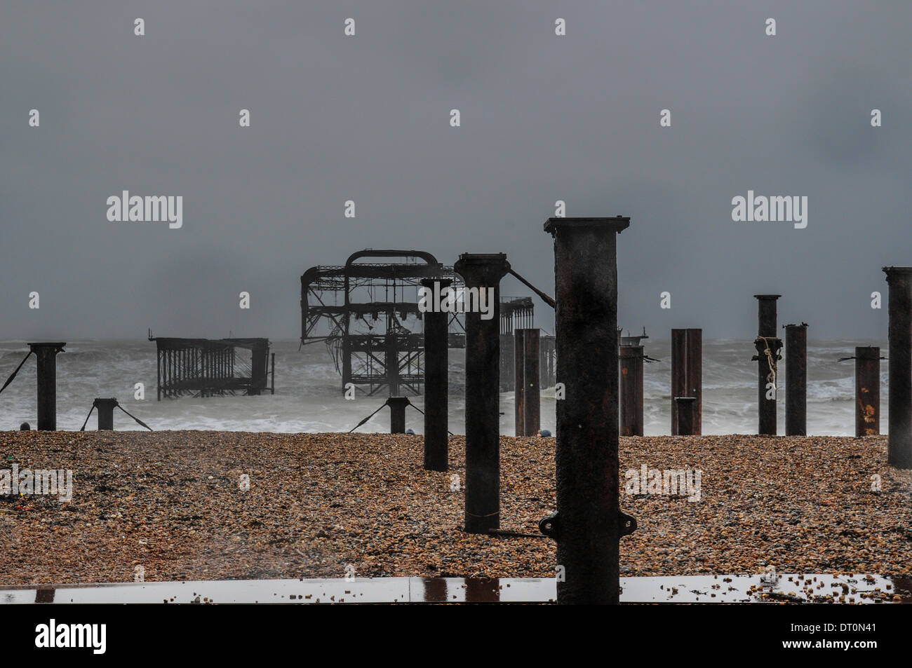 Brighton, Sussex, UK. 5th February 2014. Another view of the old pier ...