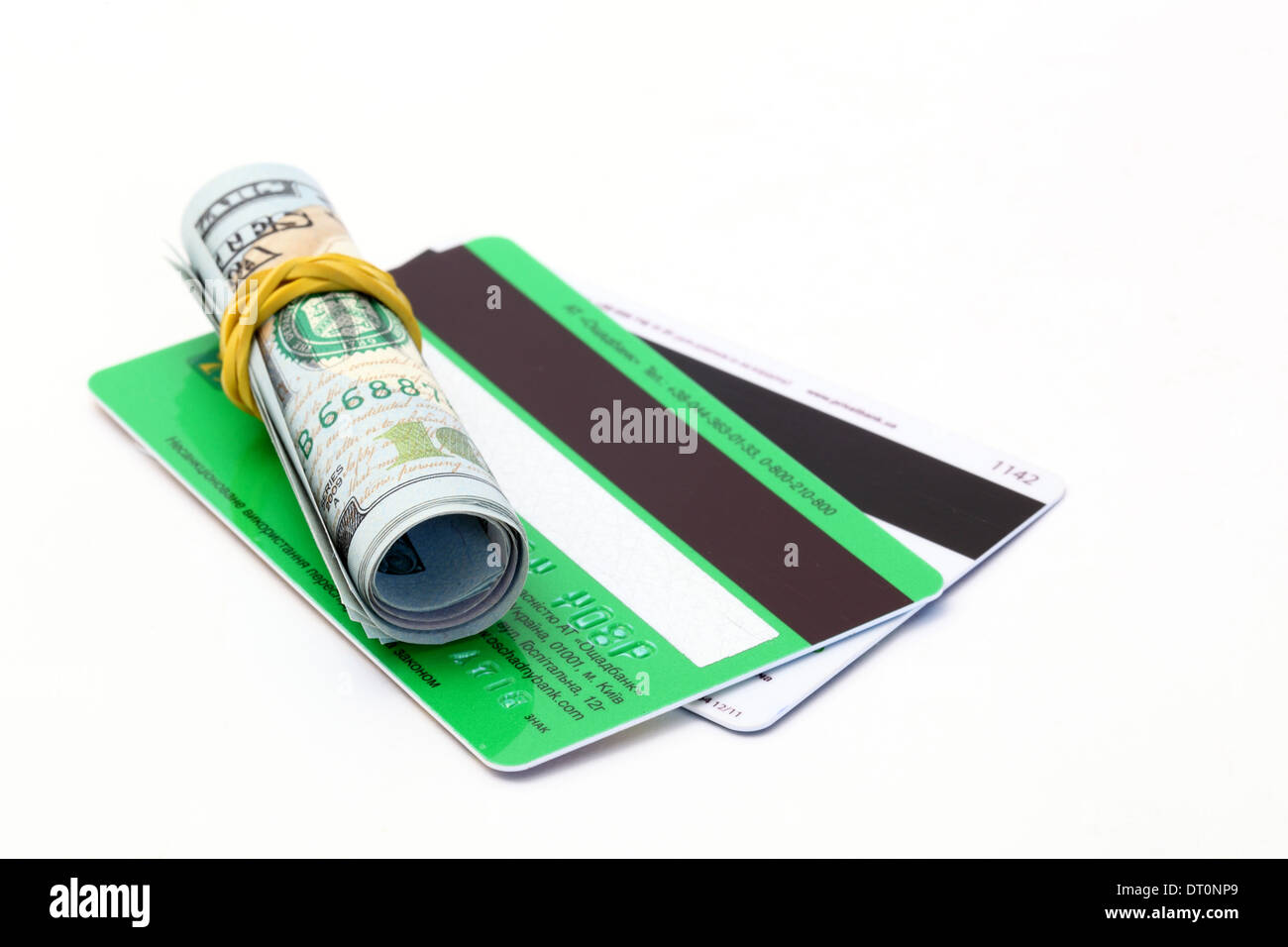 pack of dollar bills with card Stock Photo - Alamy