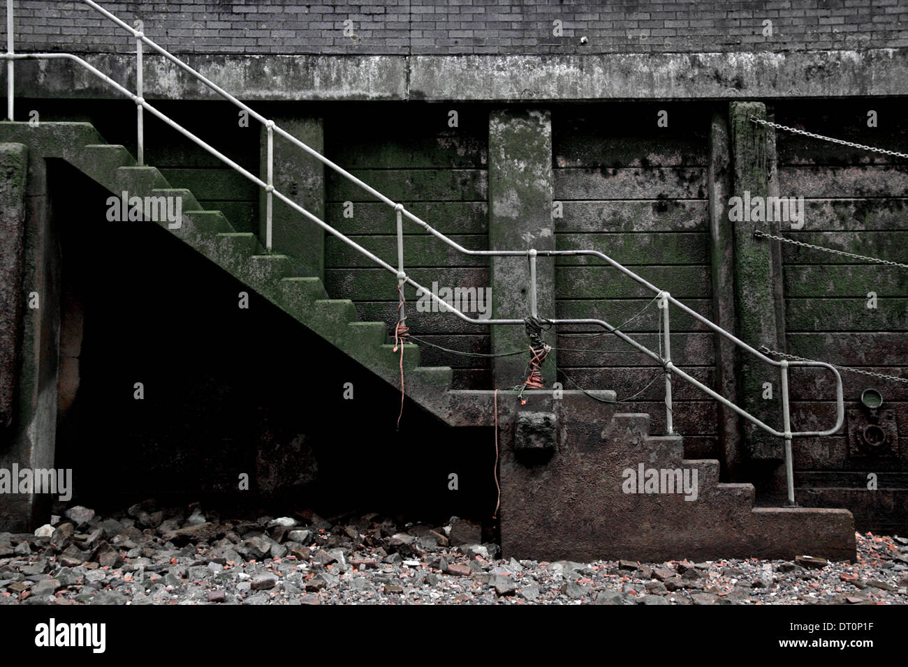Run down stairs by Thames river in London, UK Stock Photo - Alamy