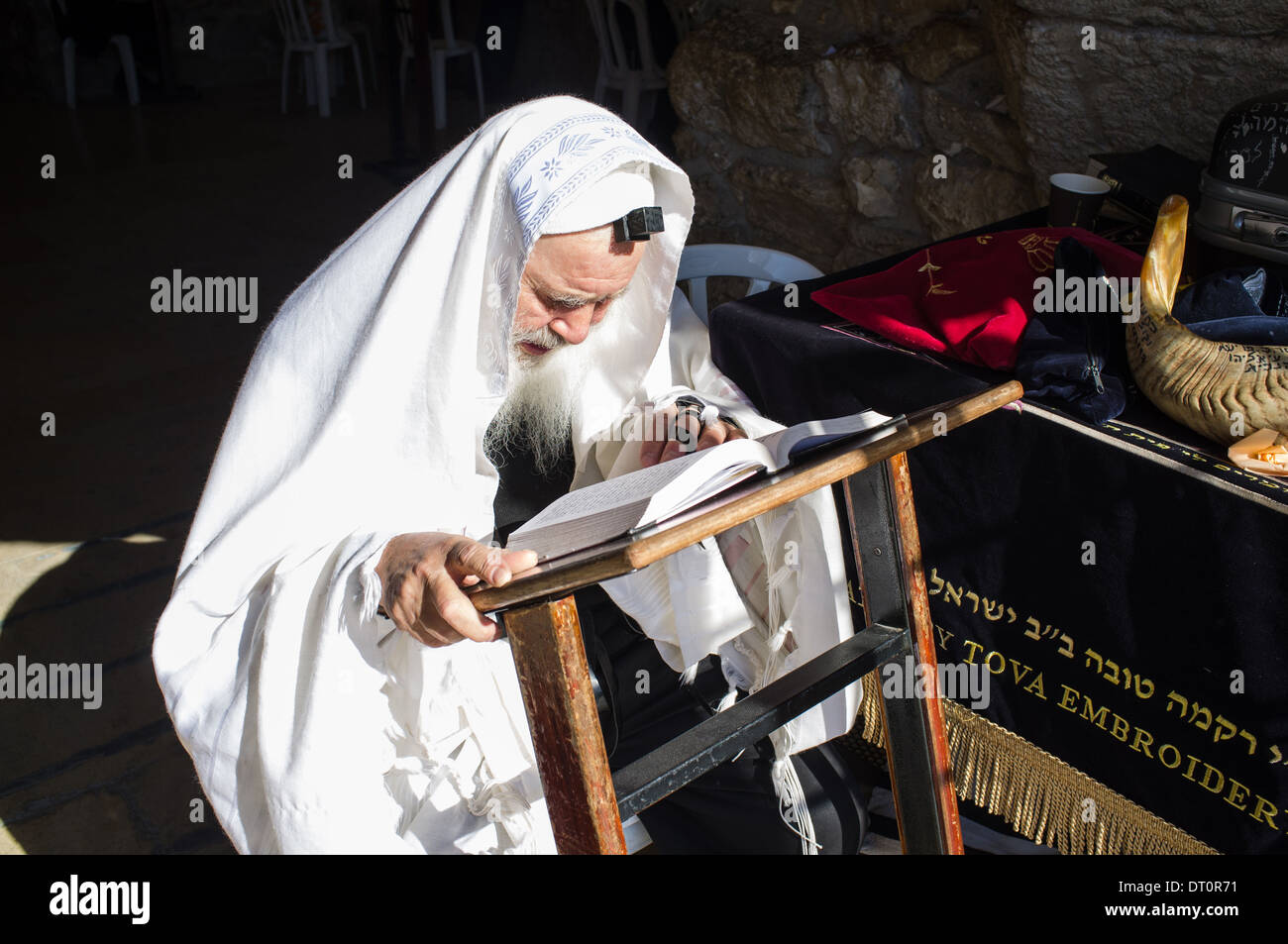Jew reading the Torah, Wailing Wall, Jerusalem, Israel, Middle East ...