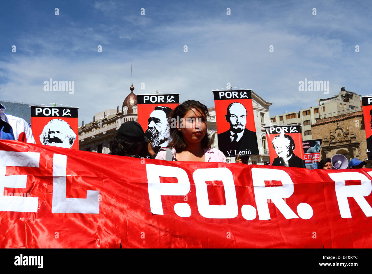 Members of the Revolutionary Workers Party with pictures of famous left ...