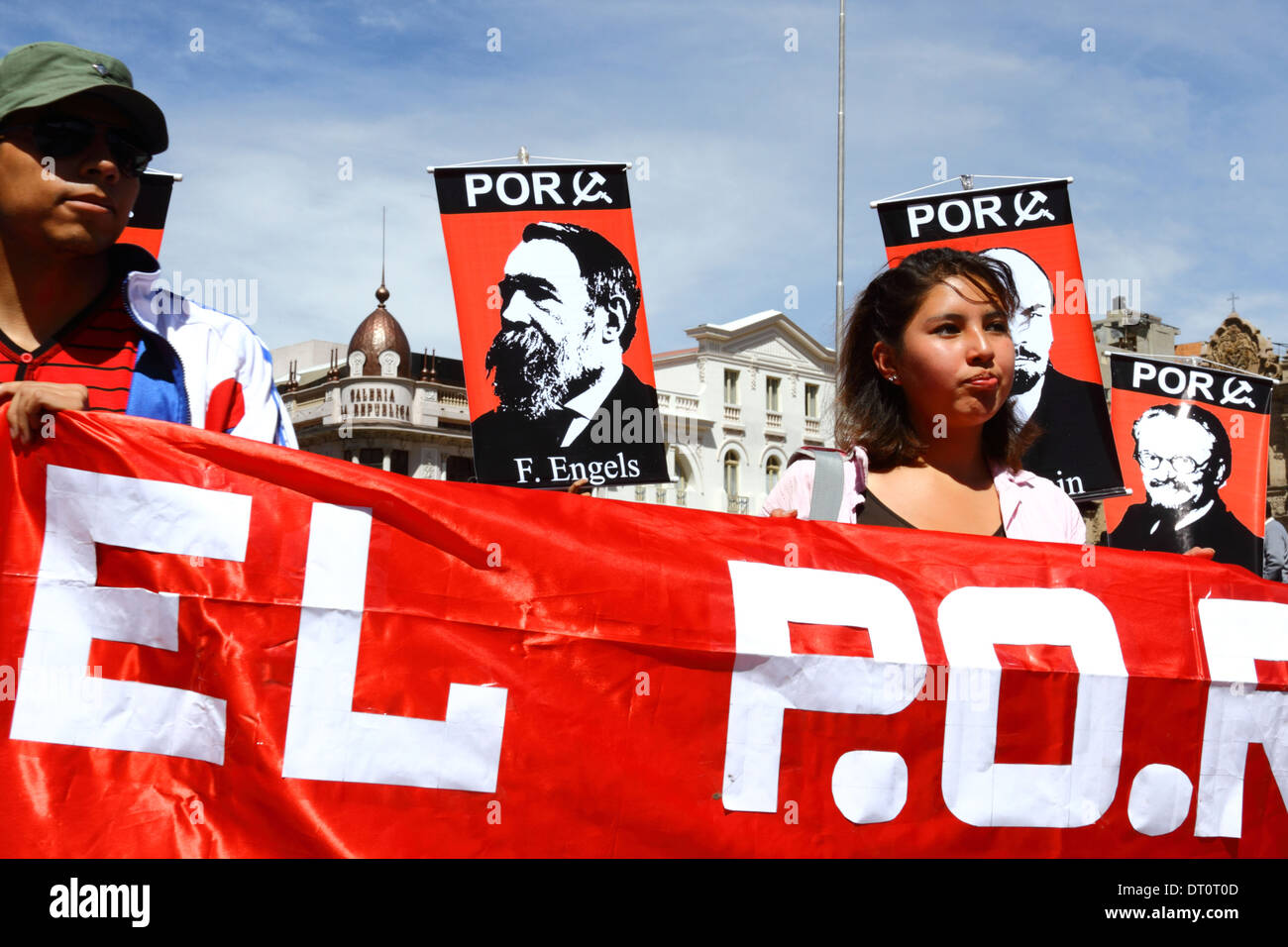 Members of the Revolutionary Workers Party with pictures of famous left ...