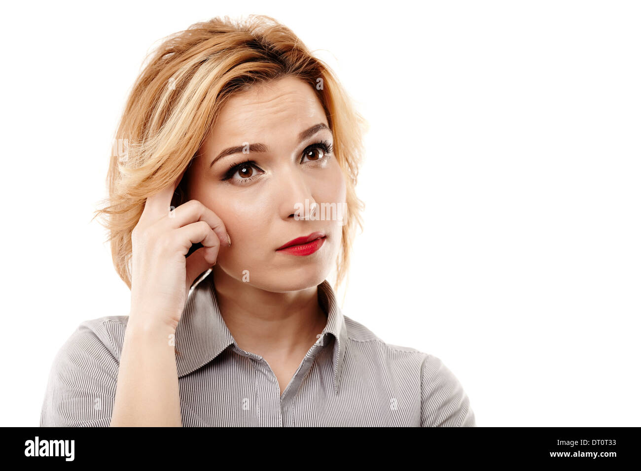 Businesswoman with hand on the head thinking isolated on white ...