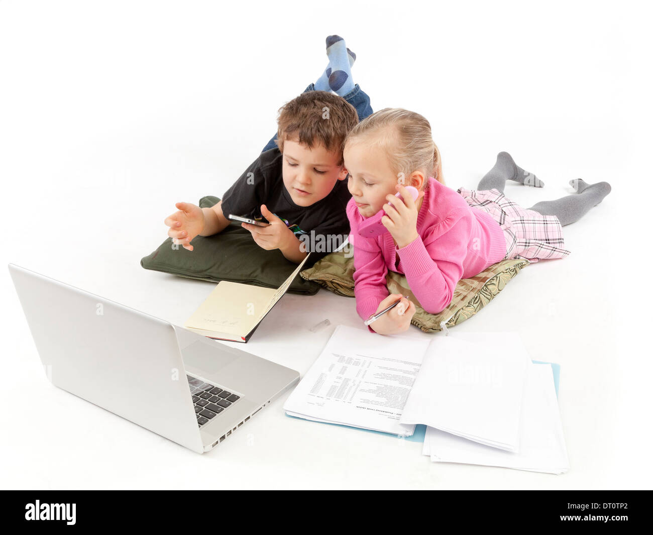 Child Boss and his child Secretary watching the Laptop and call Stock ...