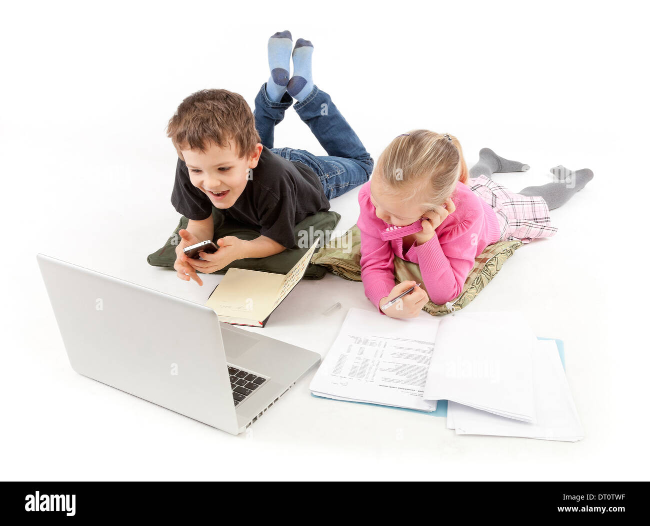 Child Boss and his child Secretary watching the Laptop and call Stock ...