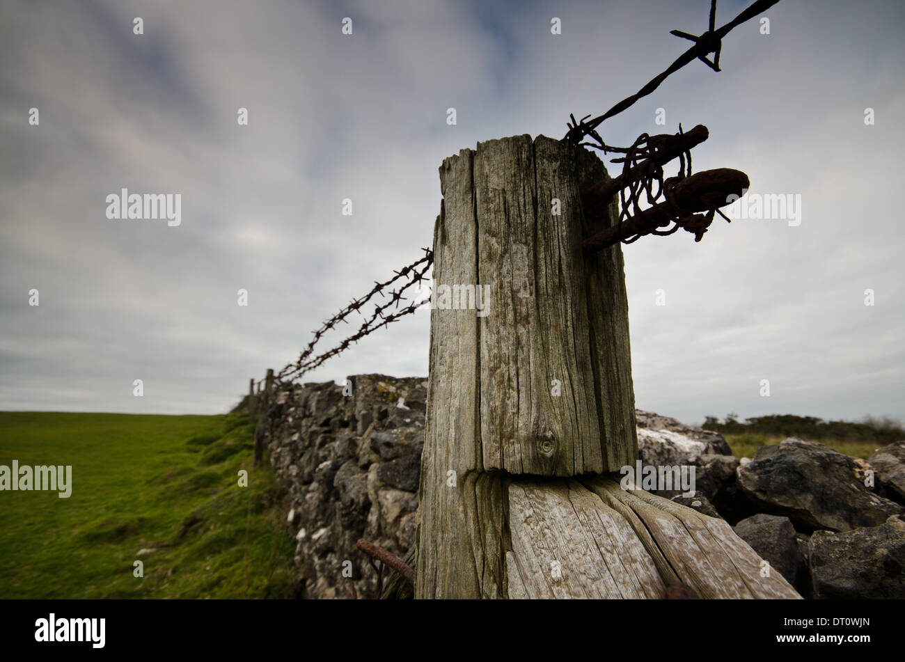 Barbed Wire Fence and Fence Post Stock Photo - Alamy