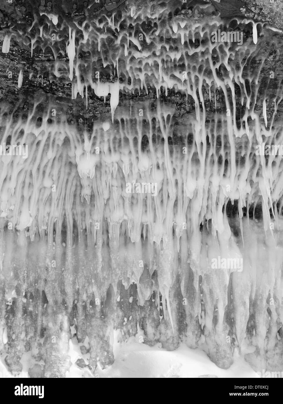 Black and white photograph, detail, of the Apostle Island Ice Caves ...