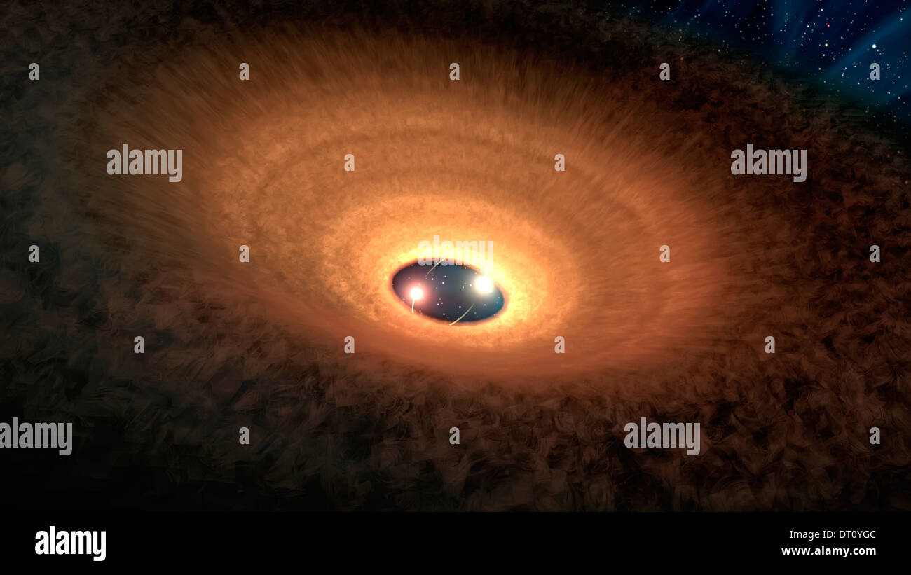 Artist's impression of two stars in a disk of dusty material leftover ...