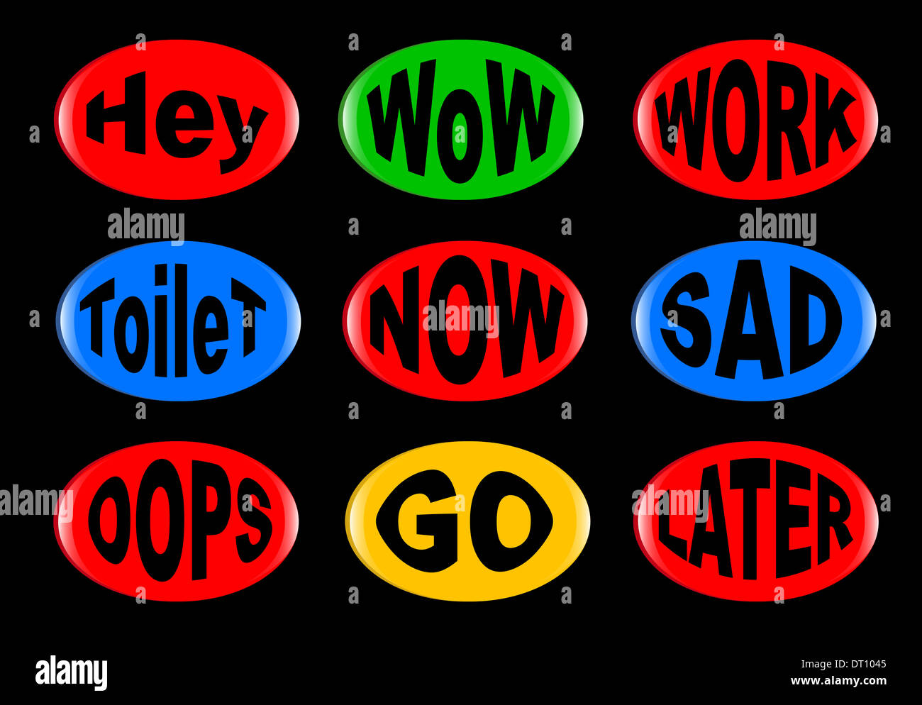 A collection of funny 3D buttons with various text instructions. Easy ...