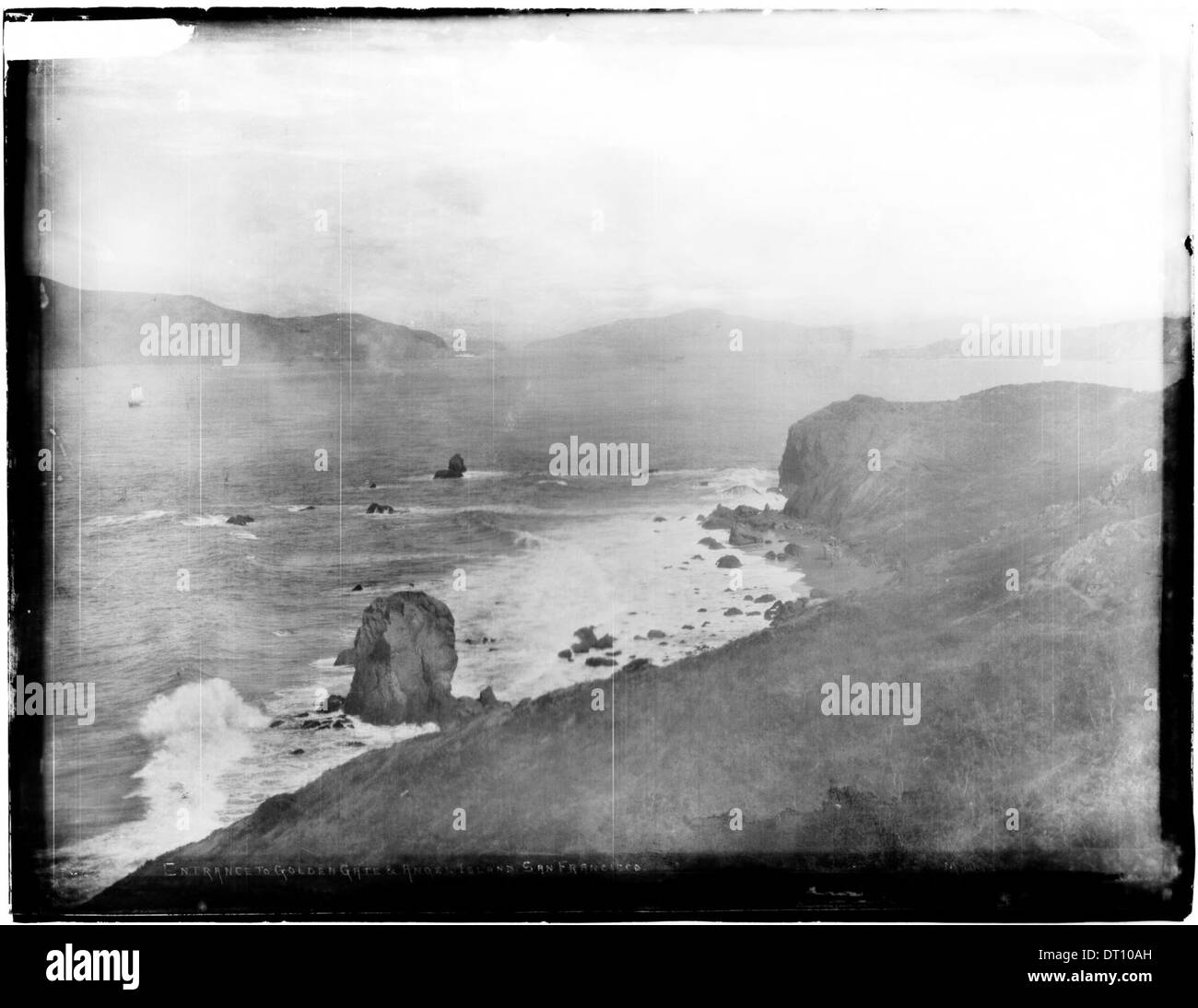 A photograph of the entrance to Golden Gate and Angel Island, taken ...