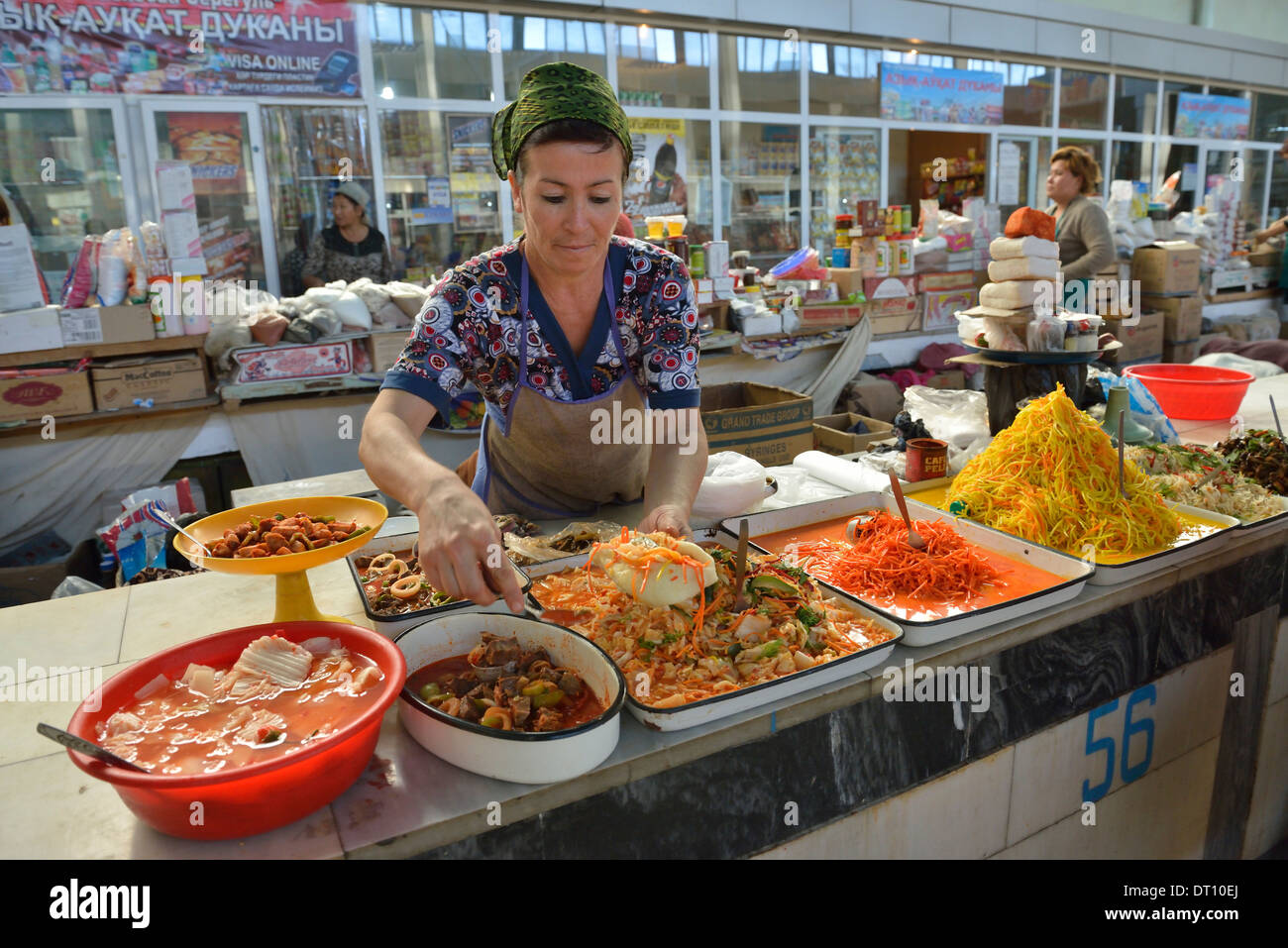 Food stall, Nukus Bazaar, Nukus, Karakalpakstan, Uzbekistan Stock Photo ...