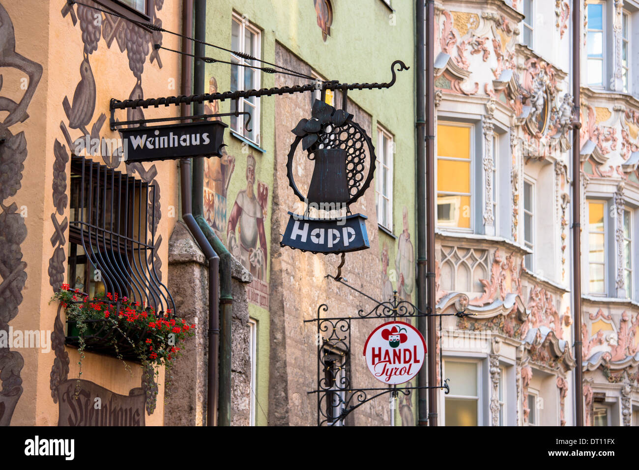 Traditional Tyrolean ornate architecture in Innsbruck in the Tyrol ...