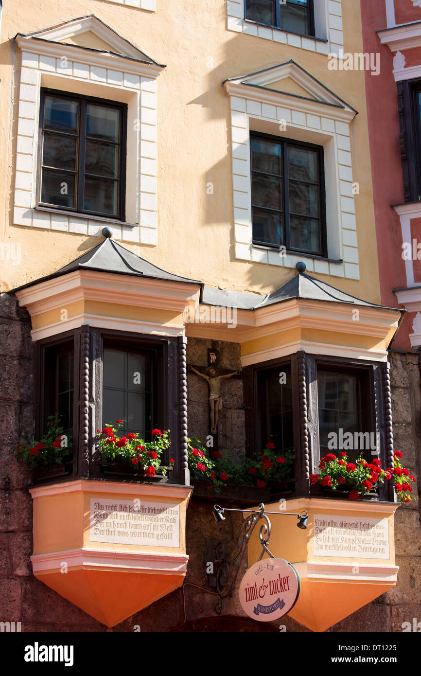 Traditional Tyrolean ornate architecture in Herzog Friedrich Strasse in ...