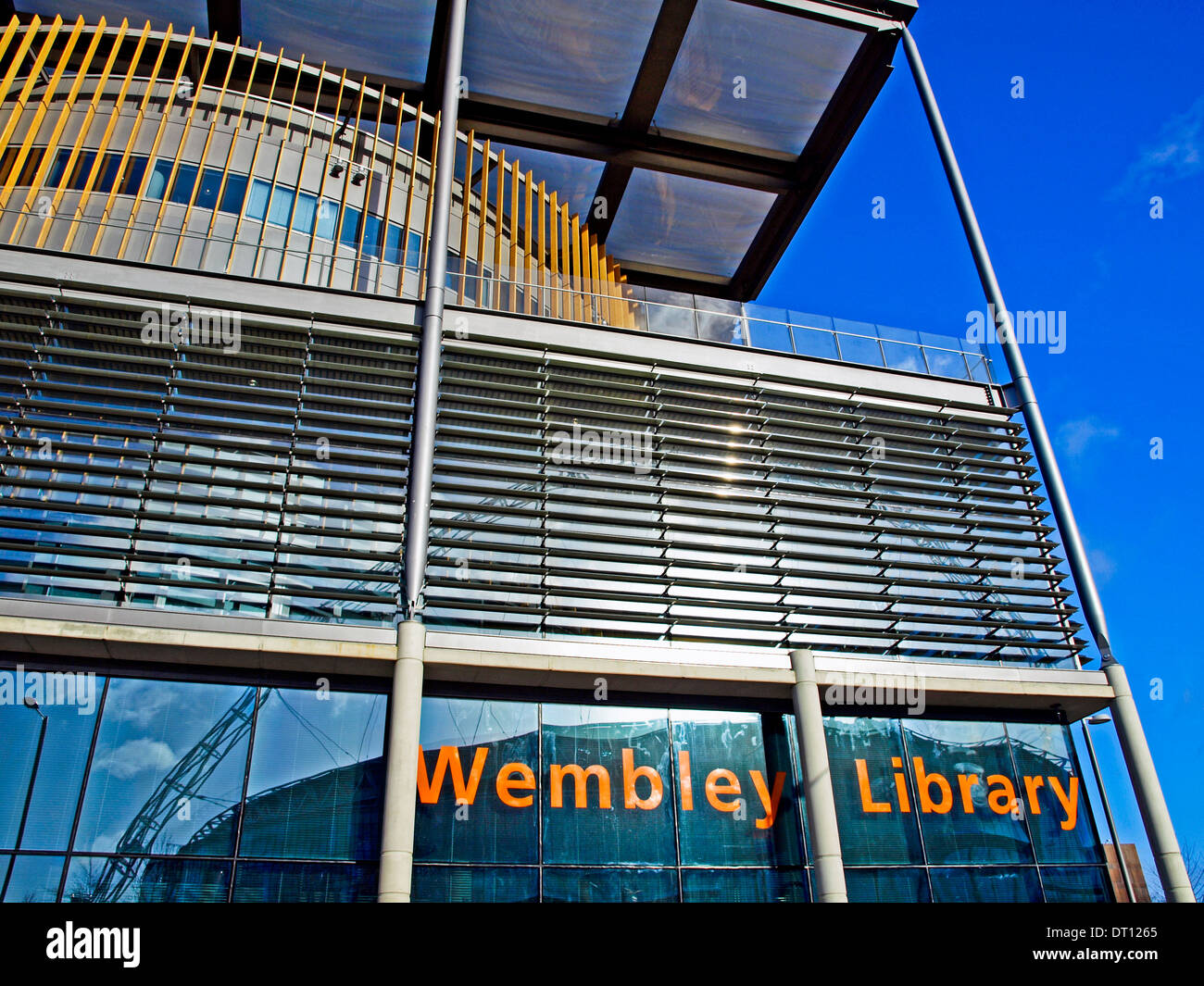 Wembley Library showing reflection of Wembley Stadium, London Borough ...
