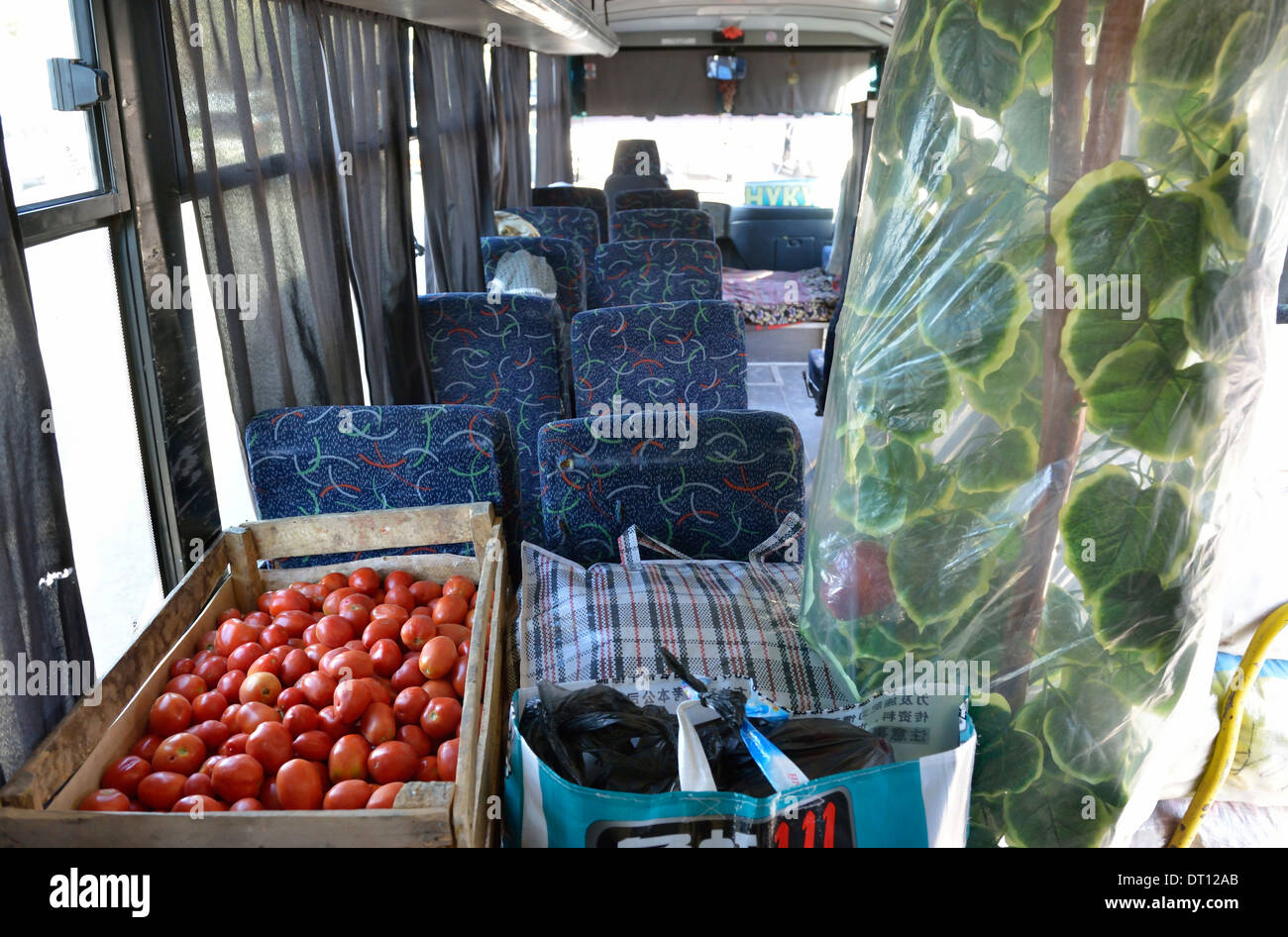 Goods loaded on a bus from Nukus to Moynaq, Karakalpakstan, Uzbekistan ...