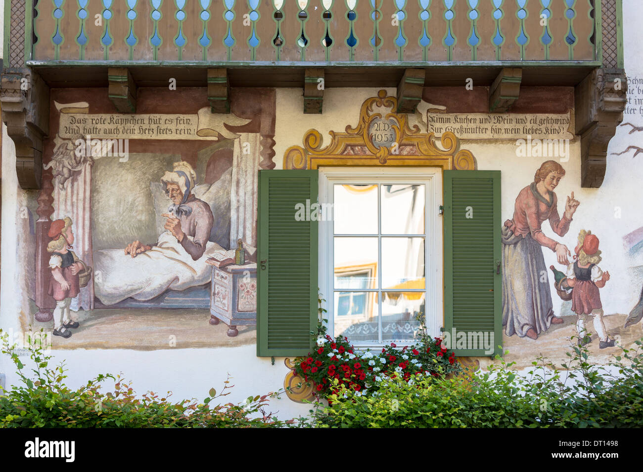 Painted facade of Grimms Fairy Tale story of Little Red Riding Hood in ...