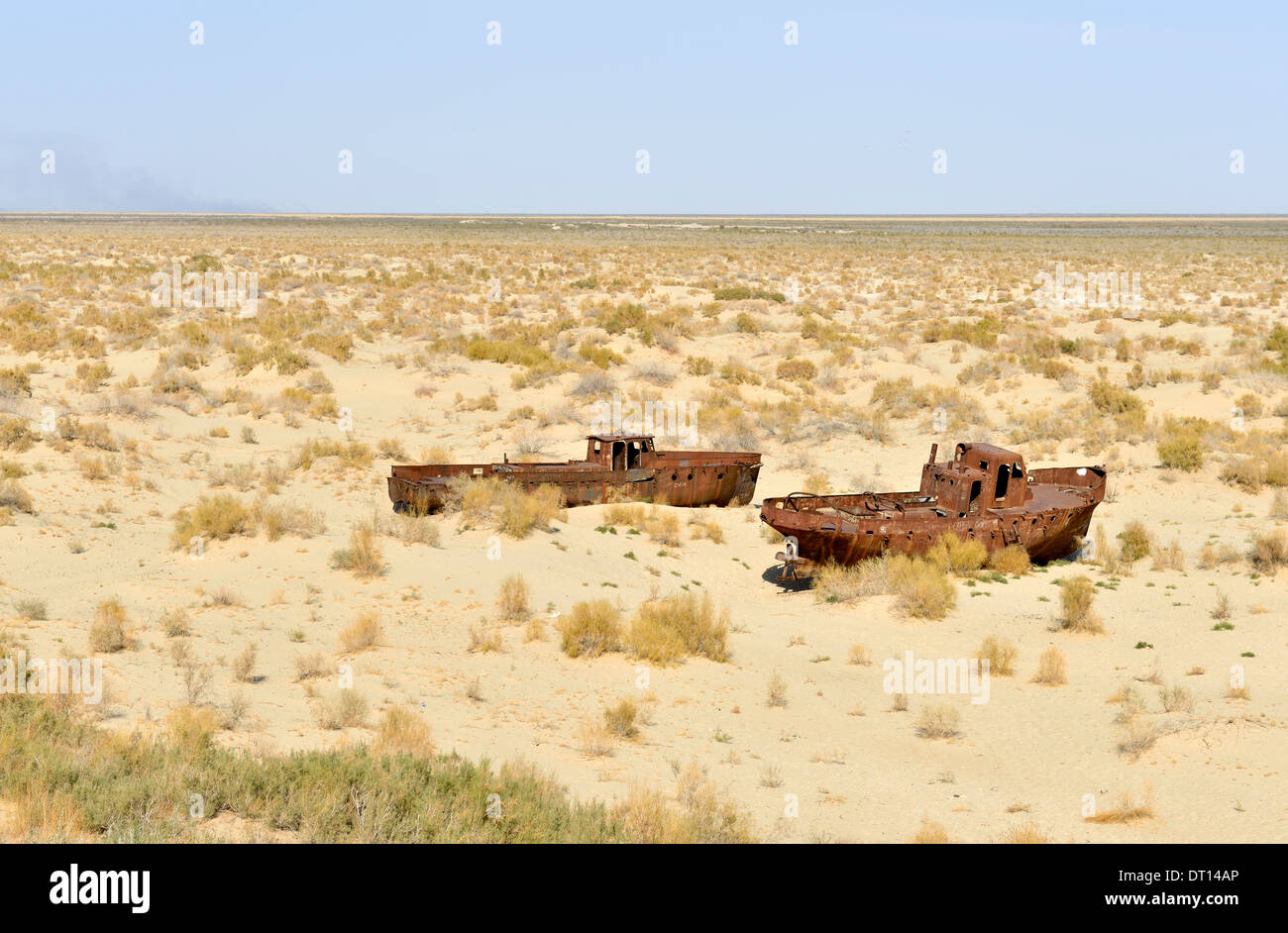 Rusting ships in the town of Moynaq which used to be a busy fishing ...