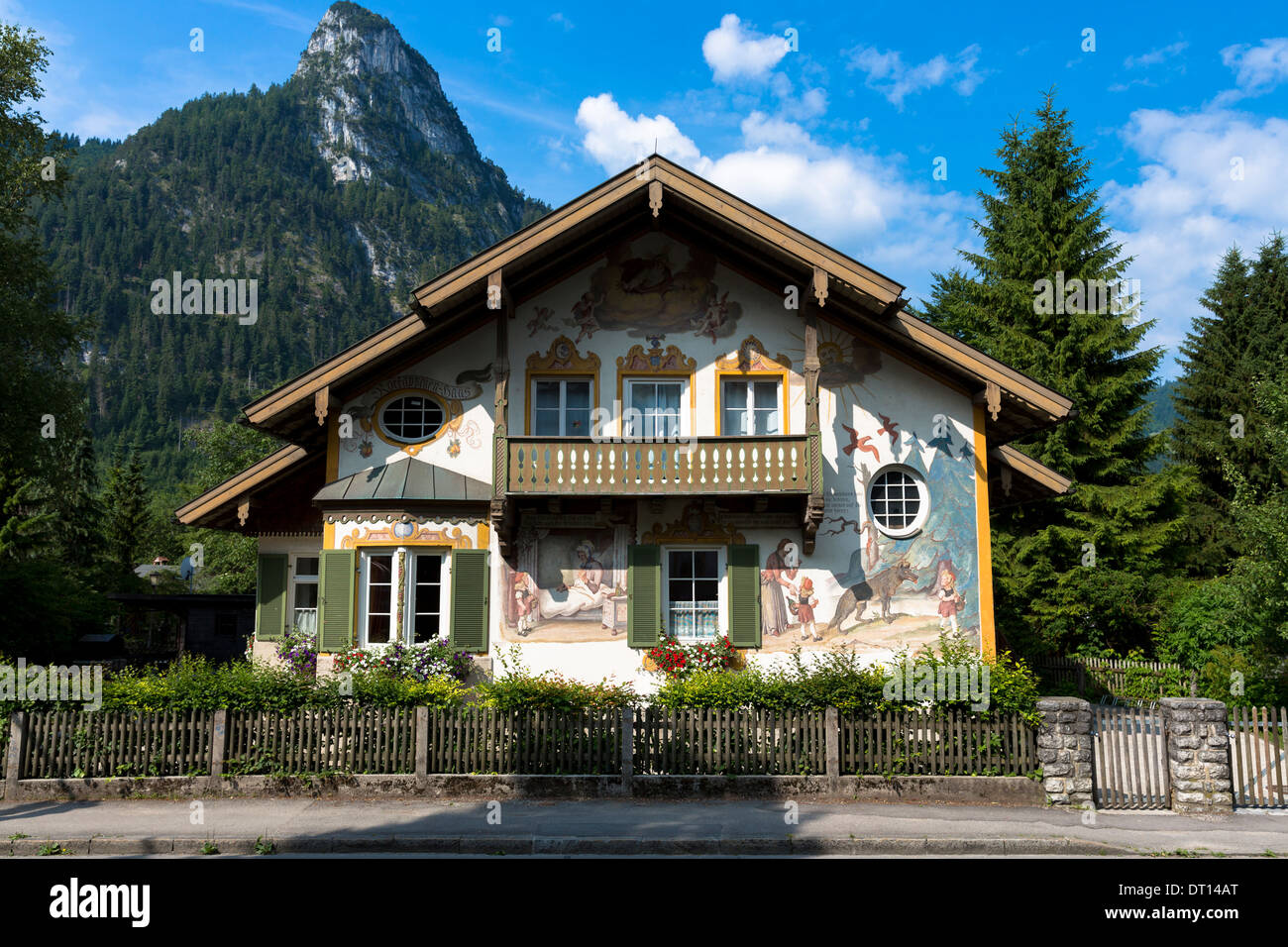 Painted facade of Grimms Fairy Tale story of Little Red Riding Hood in ...
