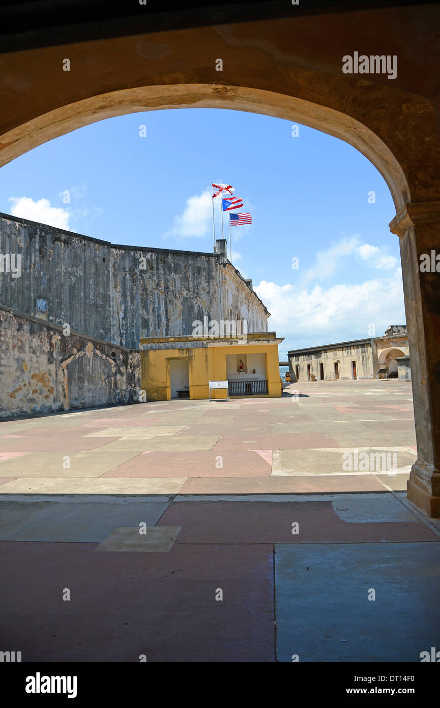 Patio with arches at Castillo San Cristobal fort in San Juan, Puerto ...