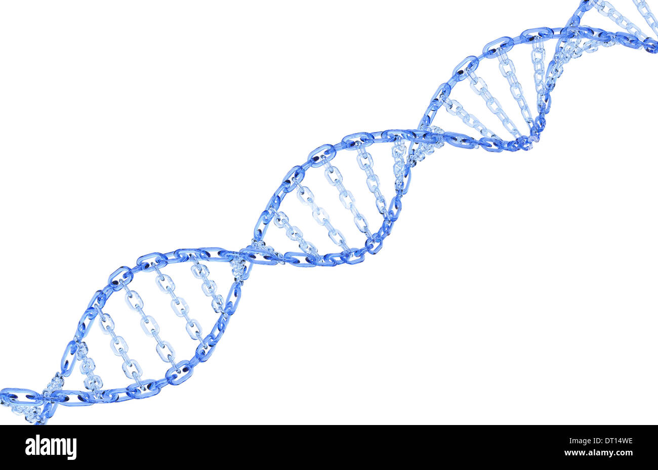 Glass chain forming a twisting dna strand isolated on a white ...