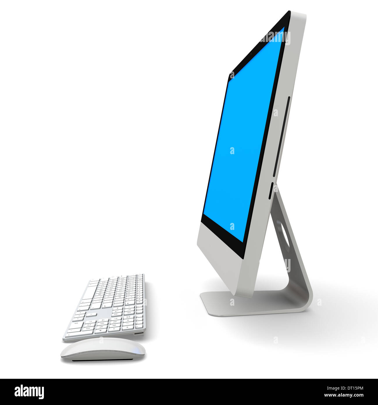 Modern desktop computer with white blank screen isolated on white ...