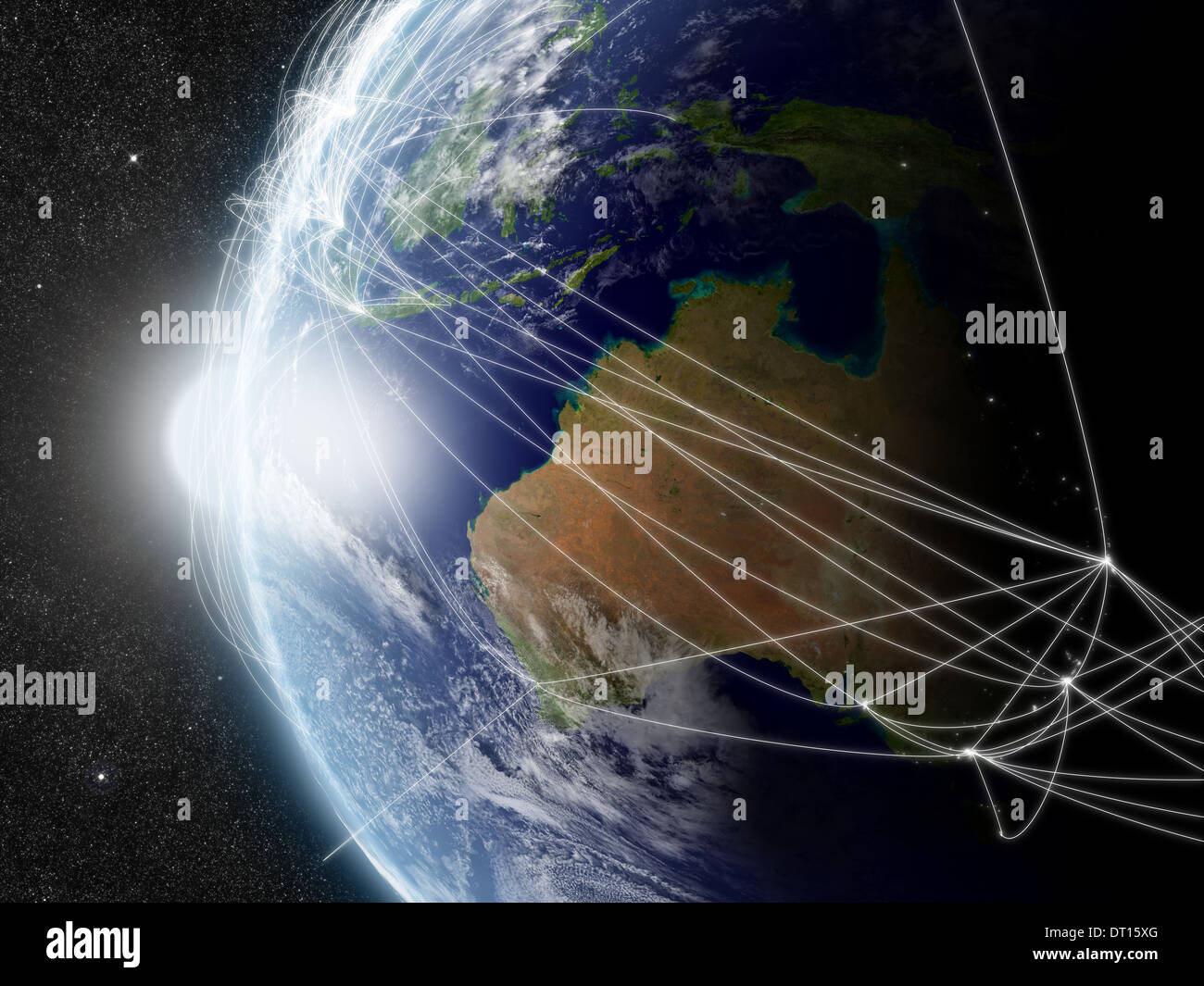 Australia with network representing major air traffic routes. Elements ...
