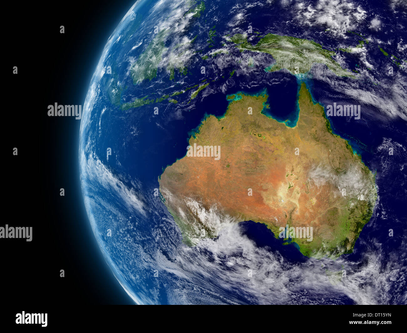 Australia viewed from space with atmosphere and clouds. Elements of ...