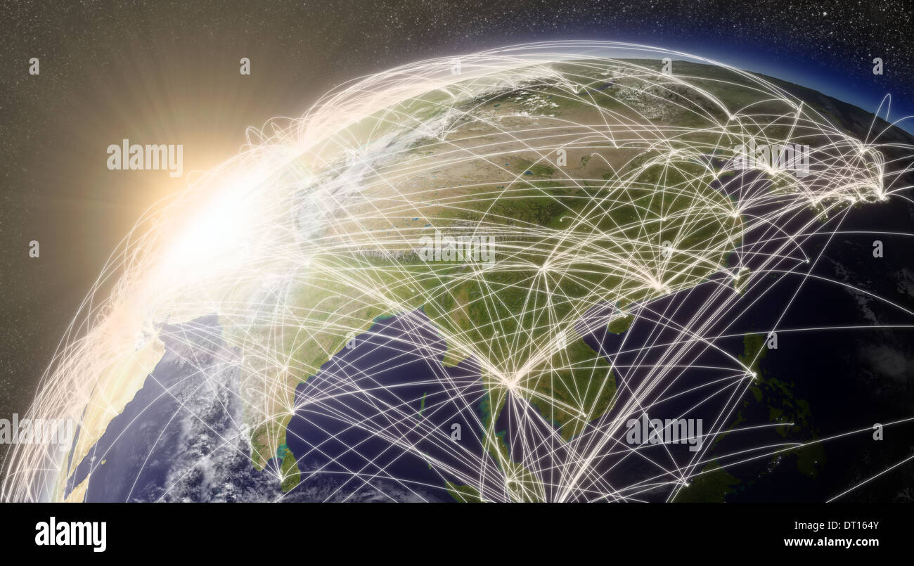East Asia region with network representing major air traffic routes ...