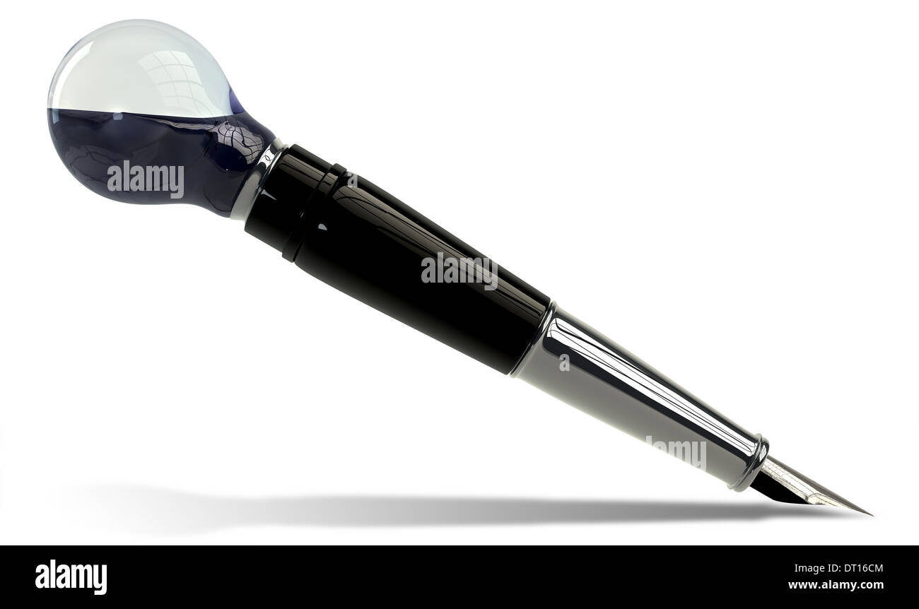 fountain pen with a clear light bulb attached that is filled with dark ...